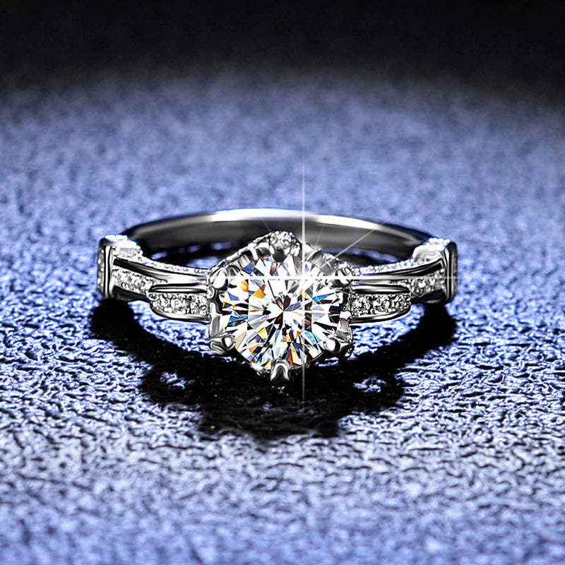 Vintage 6 Prongs Round Cut Engagement Ring In Sterling Silver - CASA ...
